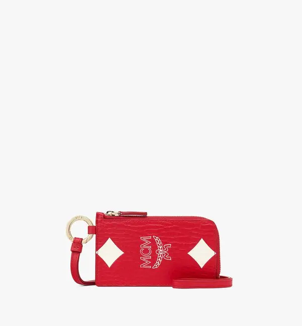 Mcm Aren Lanyard Card Case In Maxi Visetos - Candy Red | Editorialist
